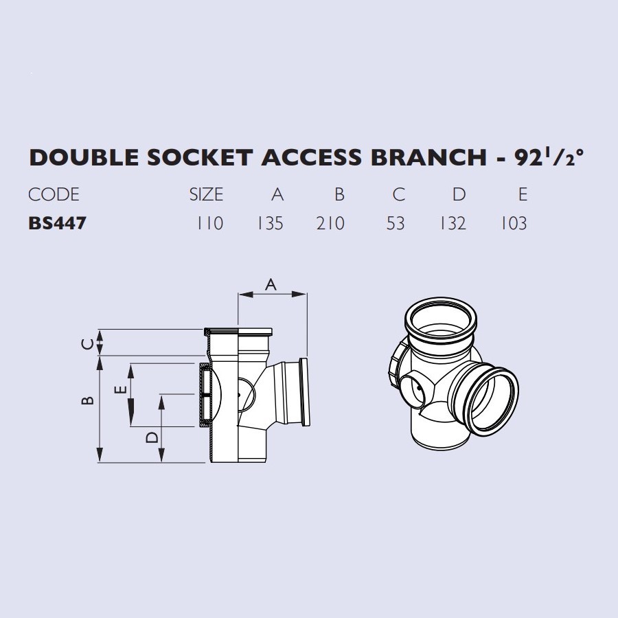 BS447 110mm Downpipe Double Socket 92.5° Access Branch