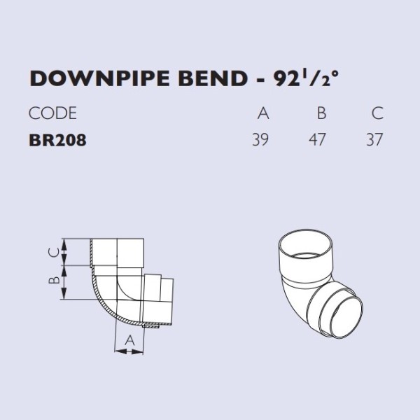 BR208 68mm 92.5º Offset Downpipe Bend | Black Gutters
